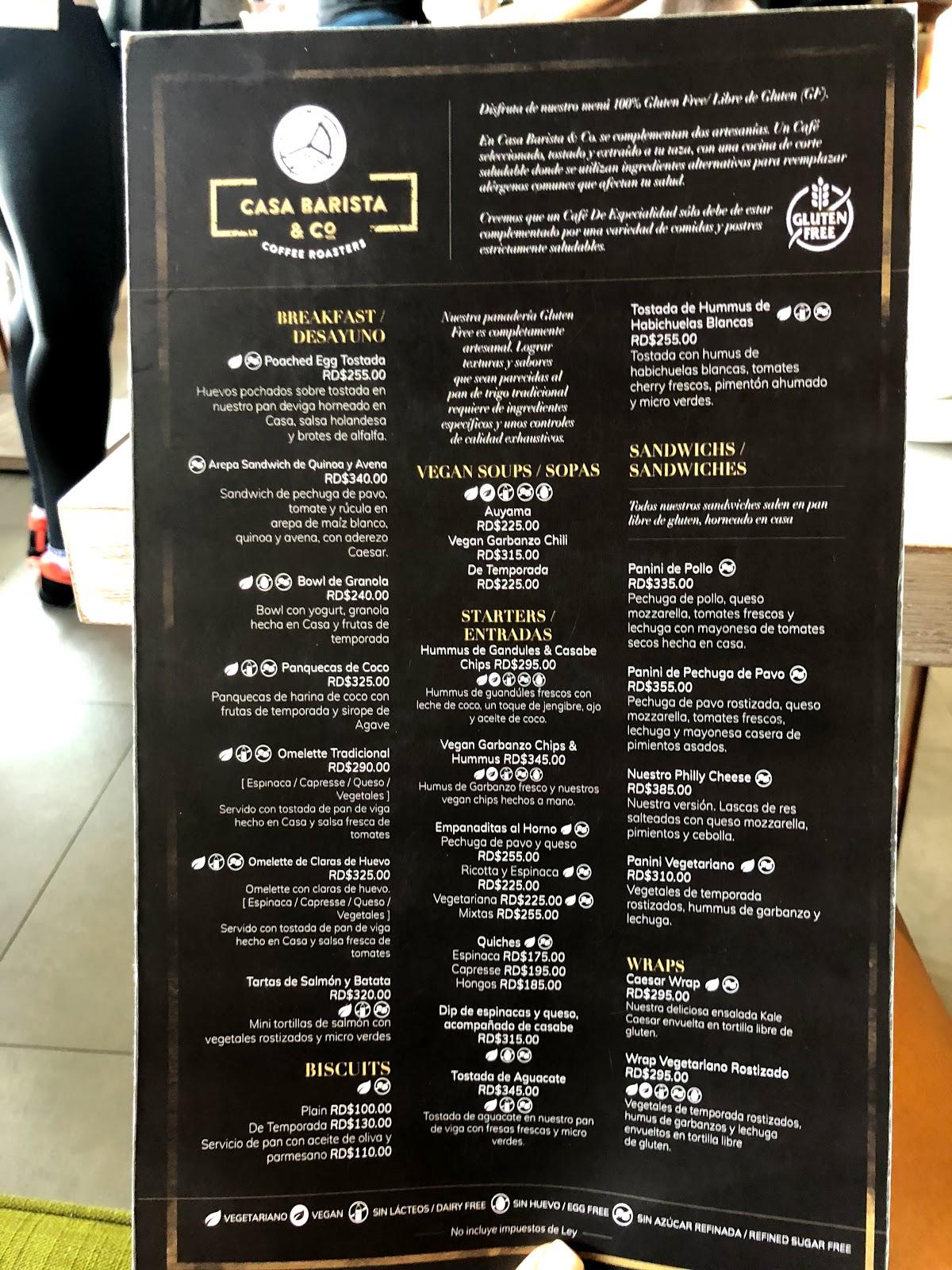 Menu at Casa Barista & Co., Santo Domingo, C. Victor Garrido Puello 16