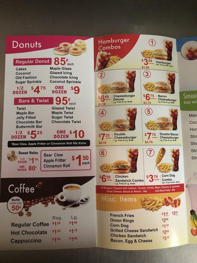 Menu at Christy's Donuts restaurant, Fresno