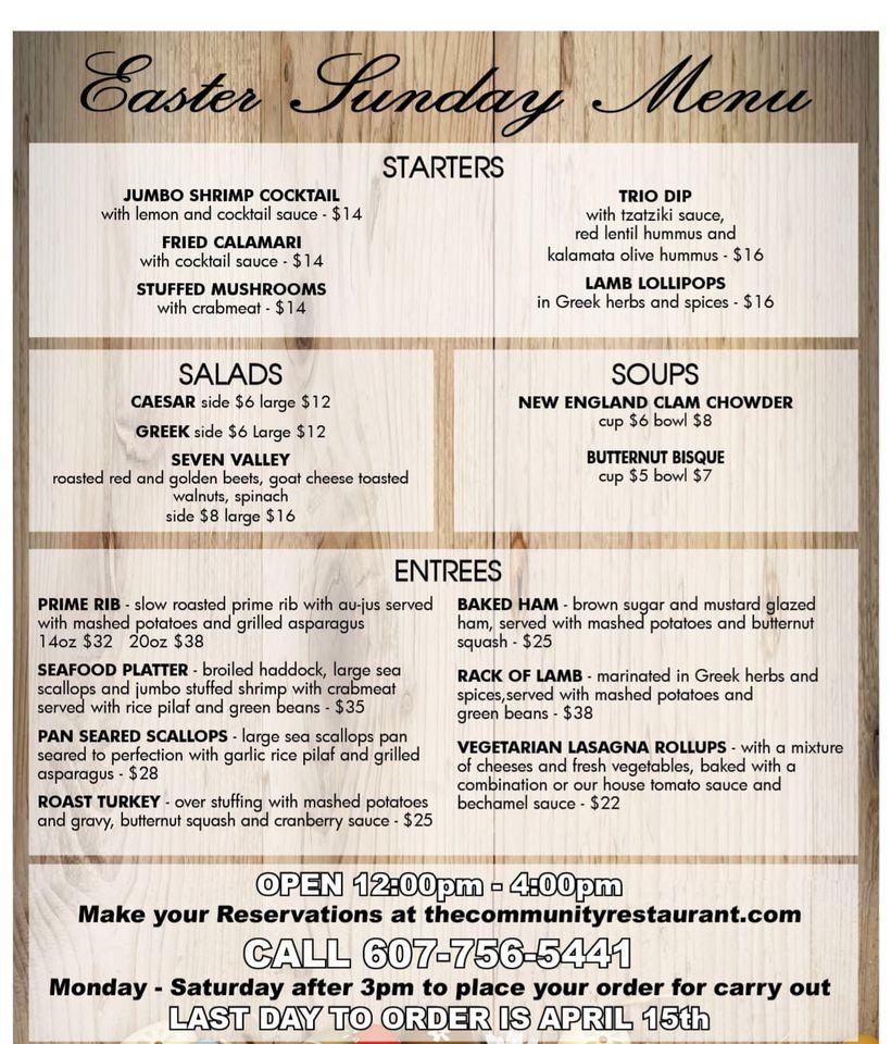 Menu at Community Restaurant, Cortland