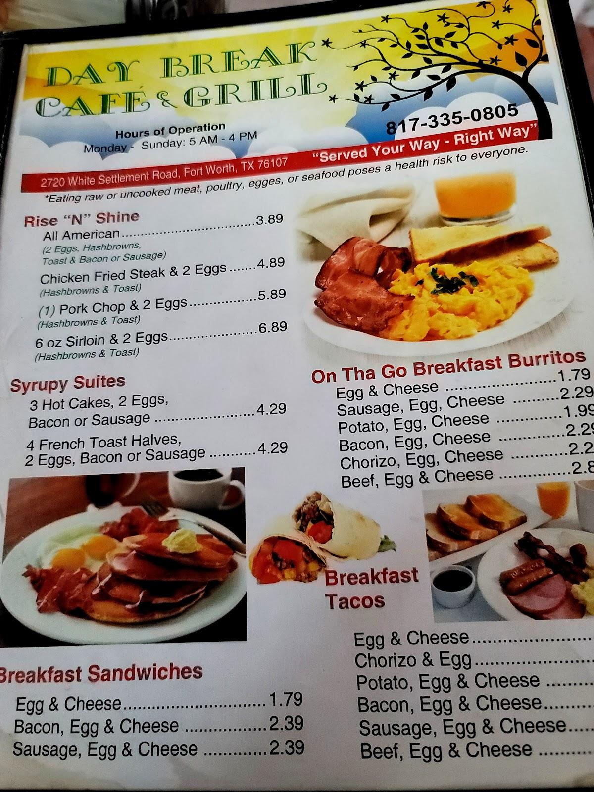 Menu at Daybreak Cafe & Grill, Fort Worth