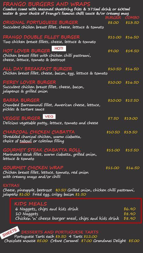 Menu at Frango Charcoal Chicken Edmondson Park restaurant, Edmondson Park