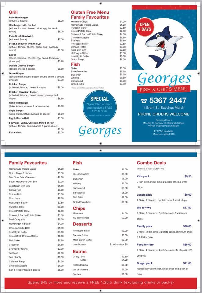 Menu at Georges Fish & Chip Shop fast food, Bacchus Marsh