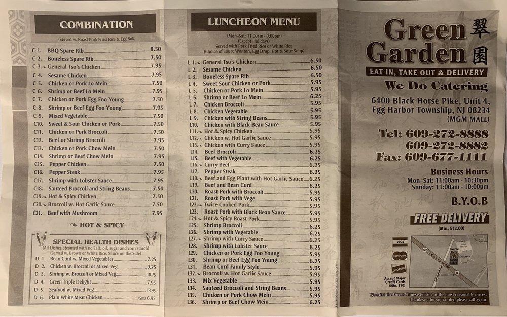 Menu at Green Garden restaurant, Egg Harbor Township