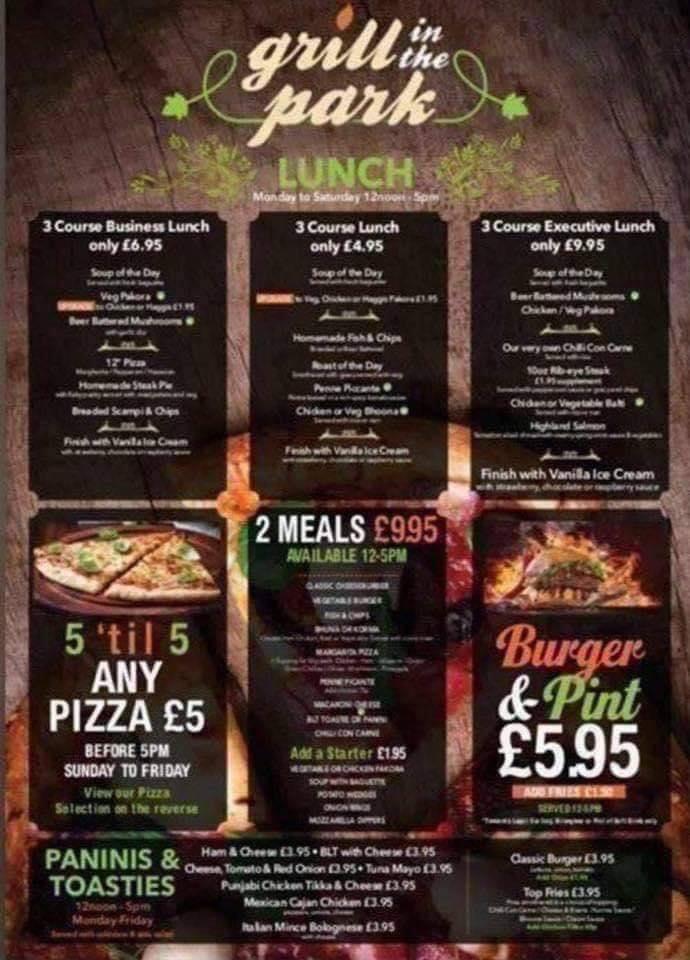 Menu at Grill in the Park pub & bar, Erskine