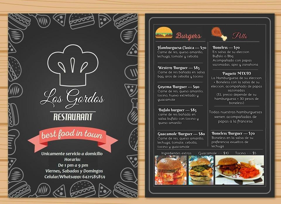 Menu at Los Gordos restaurant, Navojoa