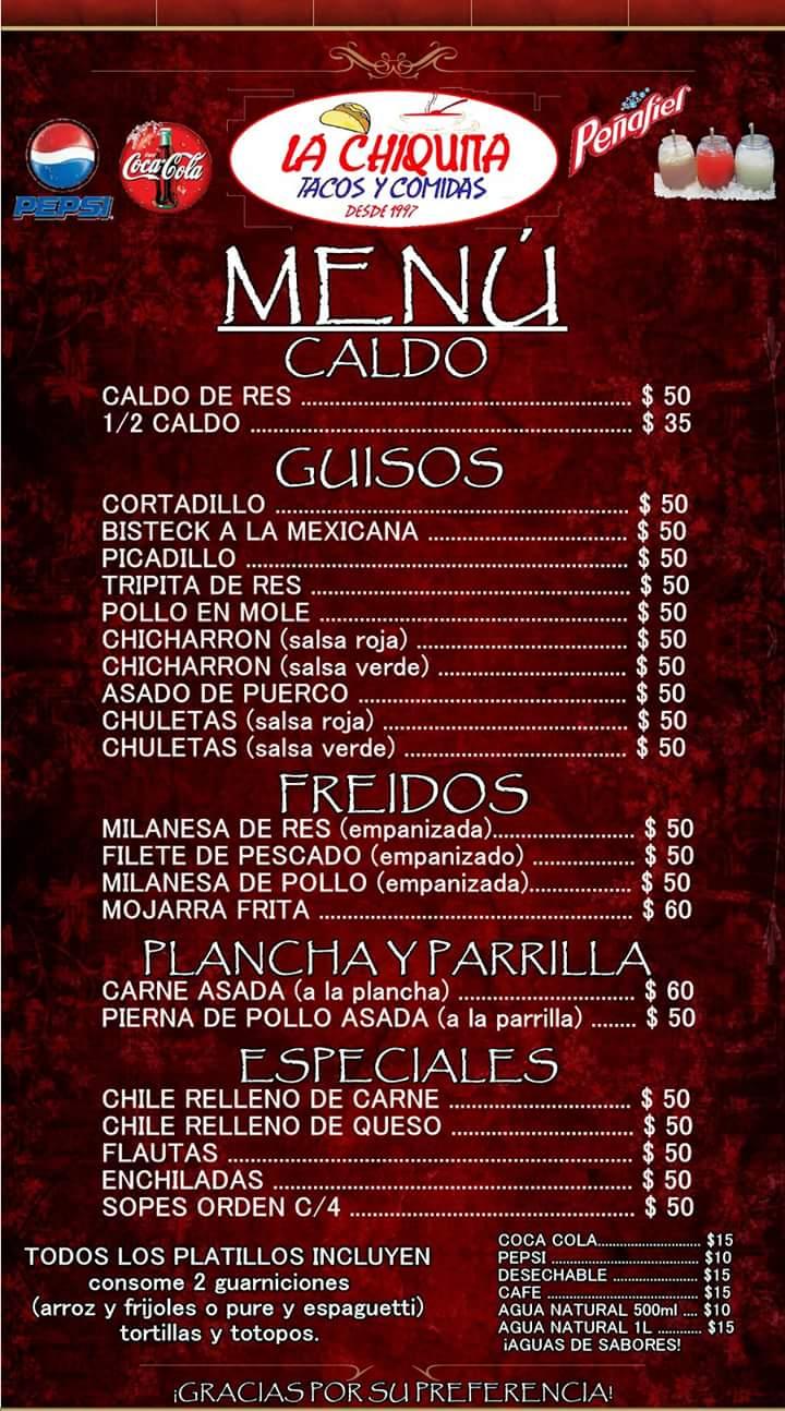 Carta del restaurante Tacos y Comidas La Chiquita, San Nicolás del los ...
