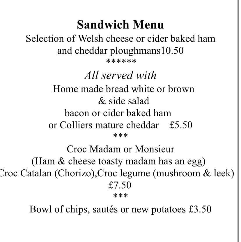 Menu at The Clytha Arms pub & bar, England, Clytha