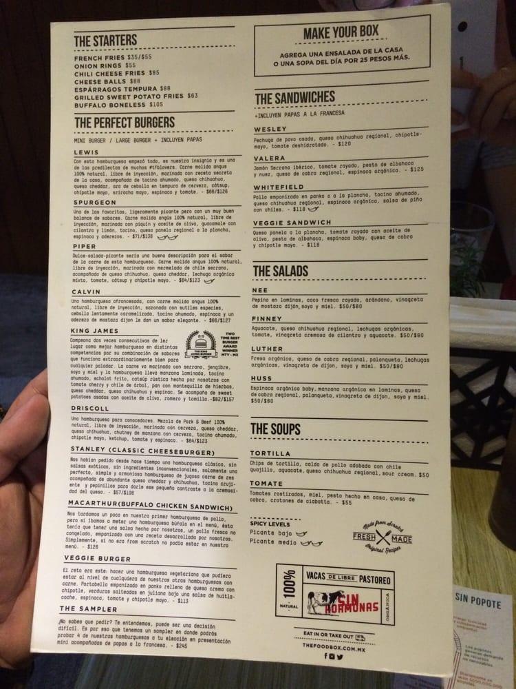 Carta del restaurante The Food Box Tanarah, Monterrey, Av. José ...