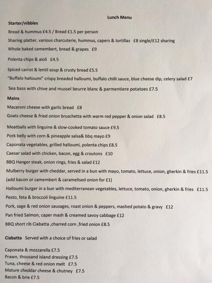Menu at The Mulberry Tree restaurant, Attleborough