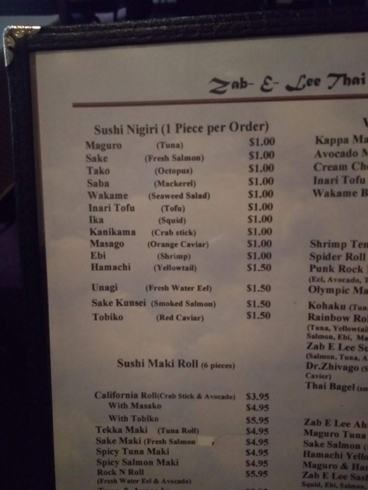 Menu at Zab-E-Lee restaurant, College Park, Old National Hwy
