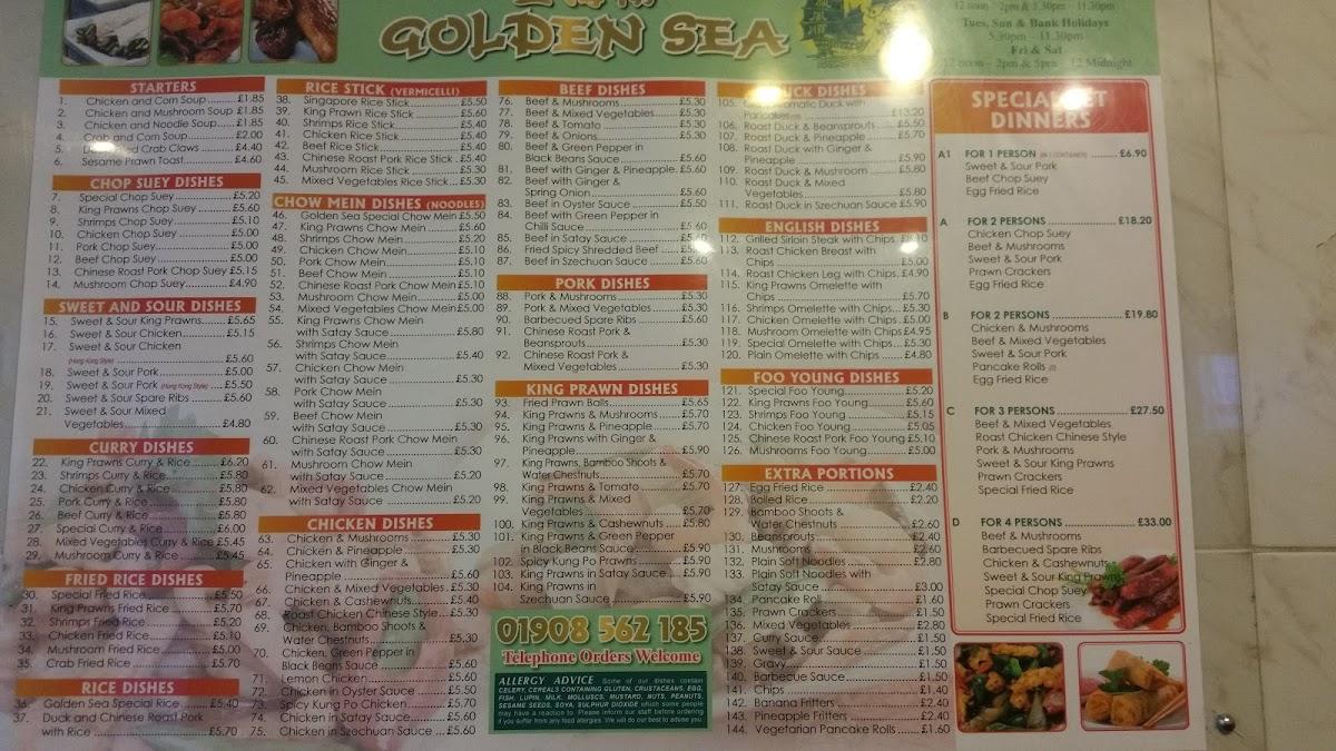 Menu at Golden Sea fast food, Greenleys, 7 Wolverton Rd