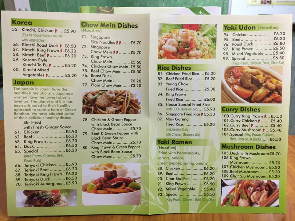 Menu at Green Bamboo Chinese Takeaway restaurant, Oxford