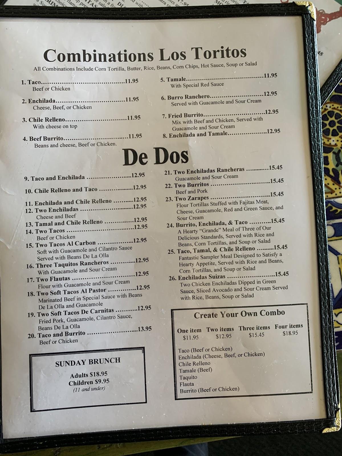 Menu at Los Toritos Mexican Restaurant, Victorville