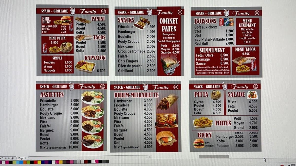 Menu at Snack Family Laeken, Brussels