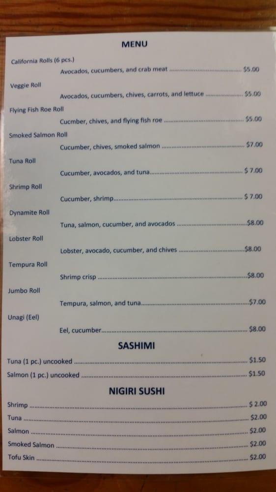 Menu at Soon Han's Sushi restaurant, New Minas