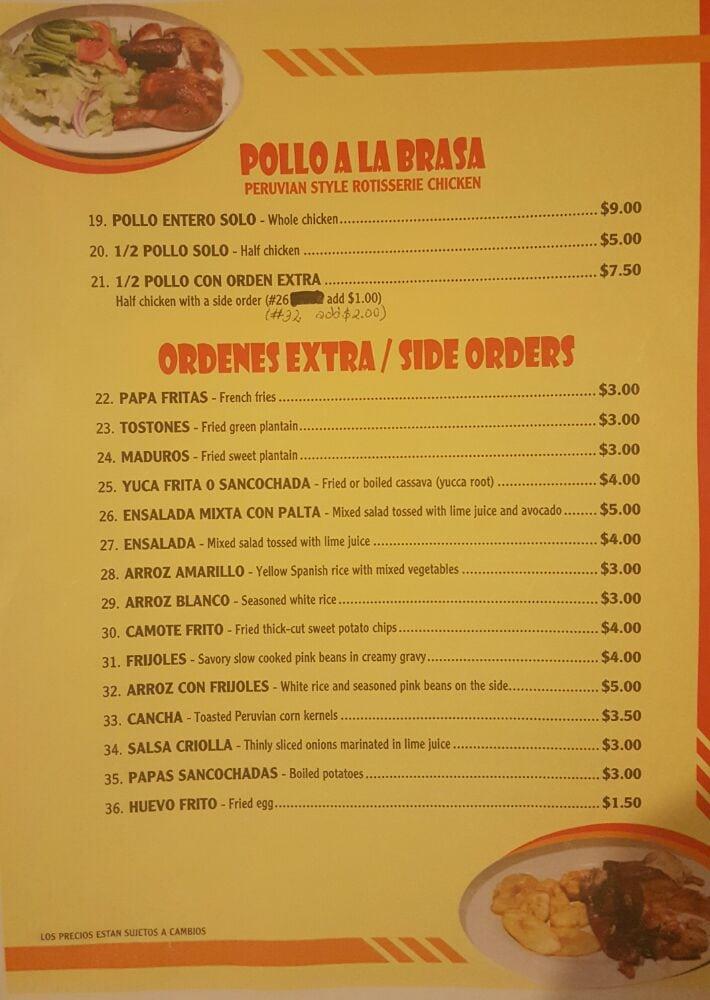 Menu at Super Pollo restaurant, Brick