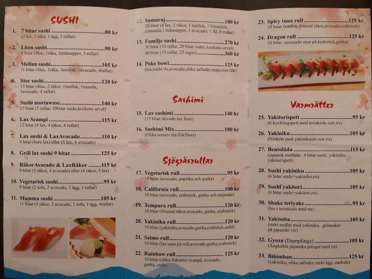 Menu at Sushi Isaki restaurant, Stockholm