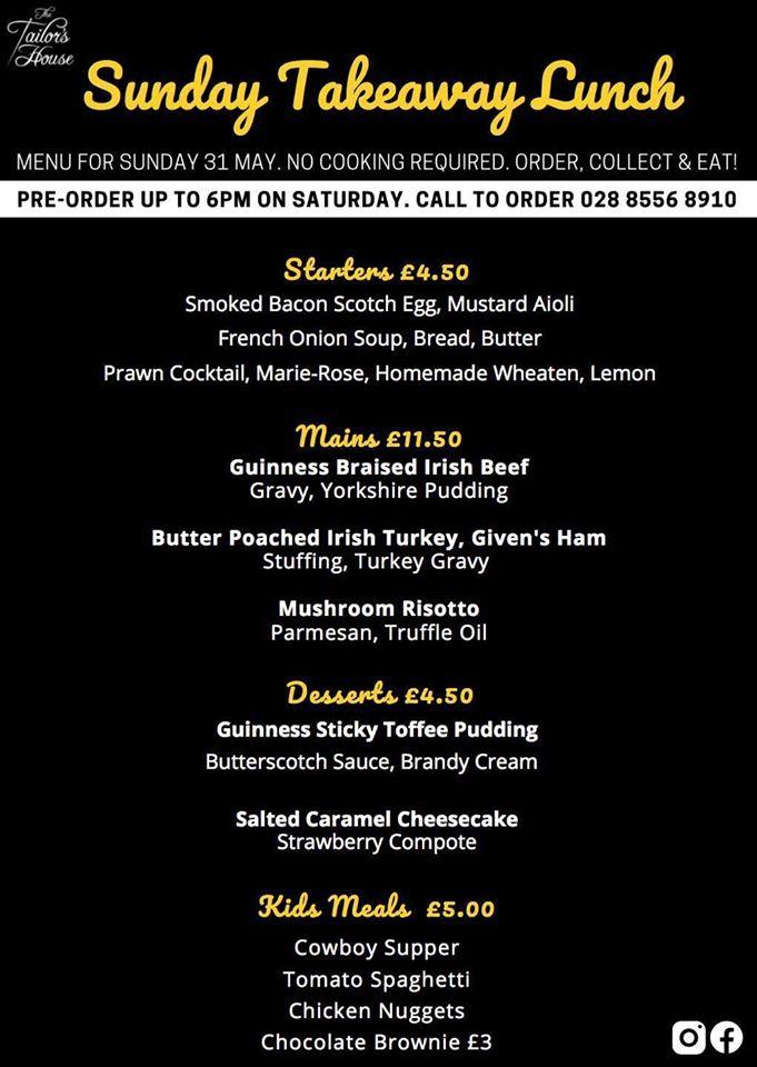 Menu at The Tailors House pub & bar, Ballygawley