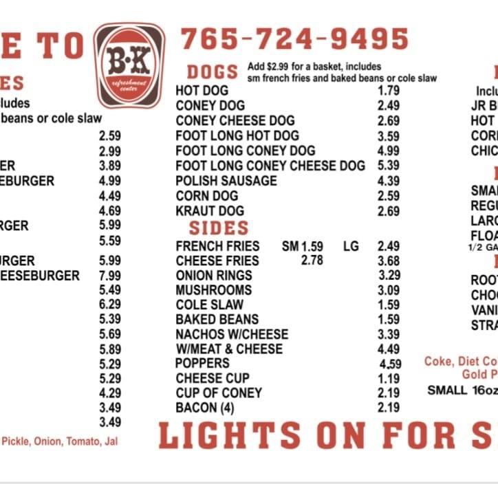 Menu at B & K Root Beer restaurant, Alexandria