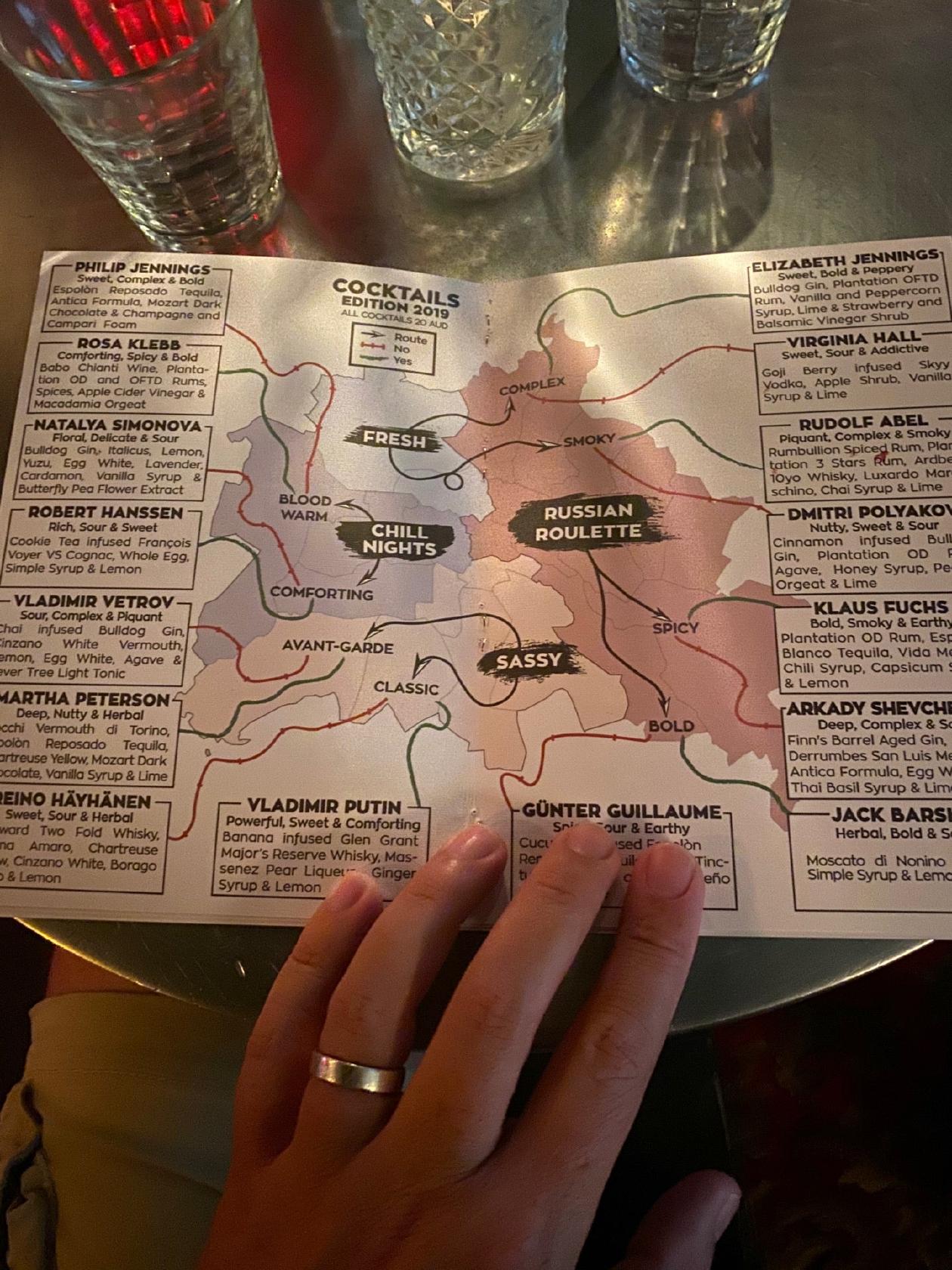 Menu at Berlin Bar, Melbourne