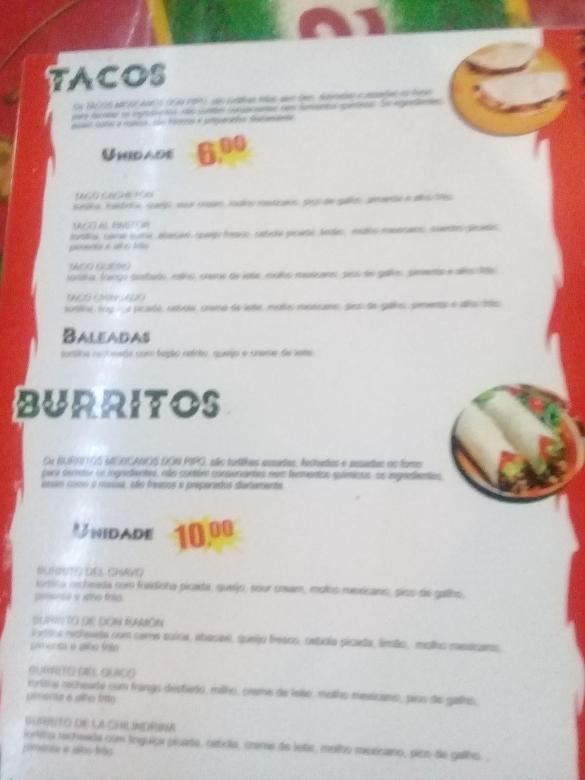 Menu at Don Pipo Restaurante Mexicano, Matão