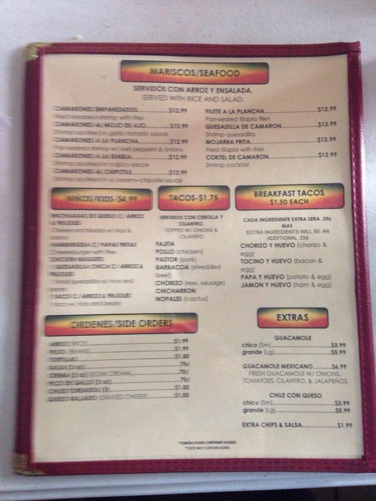 Menu at El Comal Mexican Restaurant, Sealy