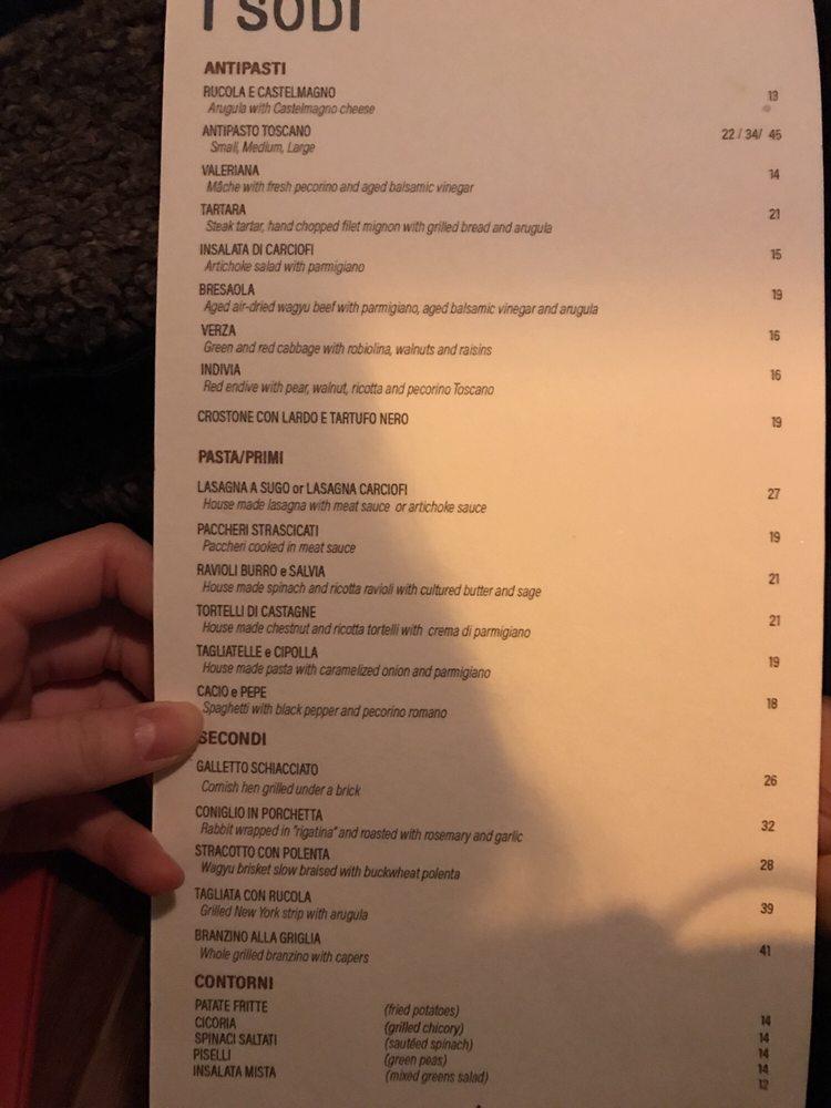 Menu at I Sodi restaurant, New York City, 314 Bleecker St