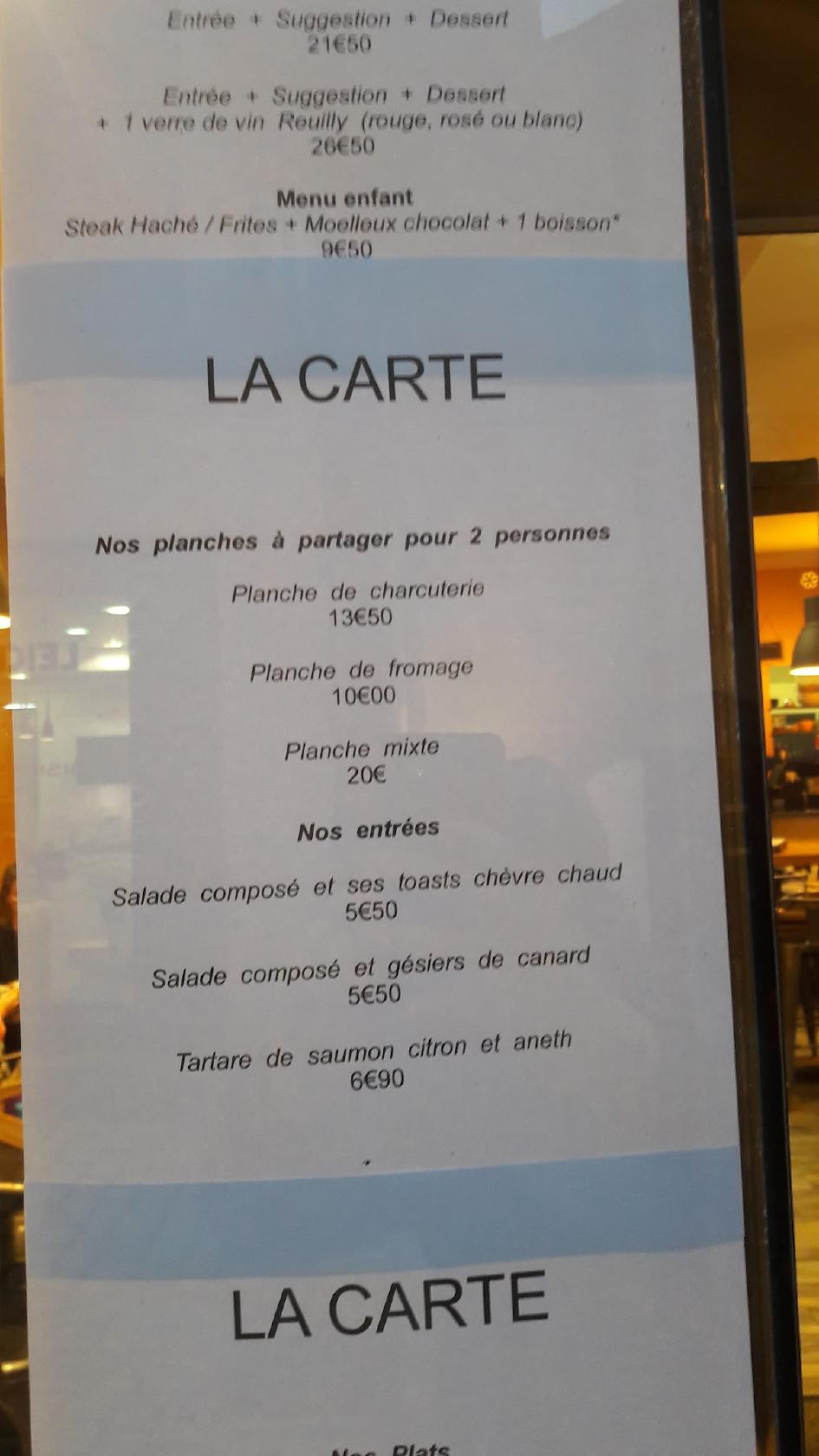 Menu at Le Bidule restaurant, Orléans