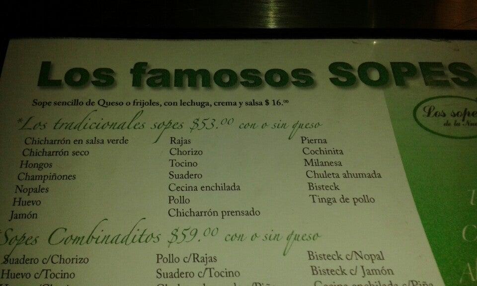 Carta del restaurante Los sopes del la nueve, Ciudad del México ...