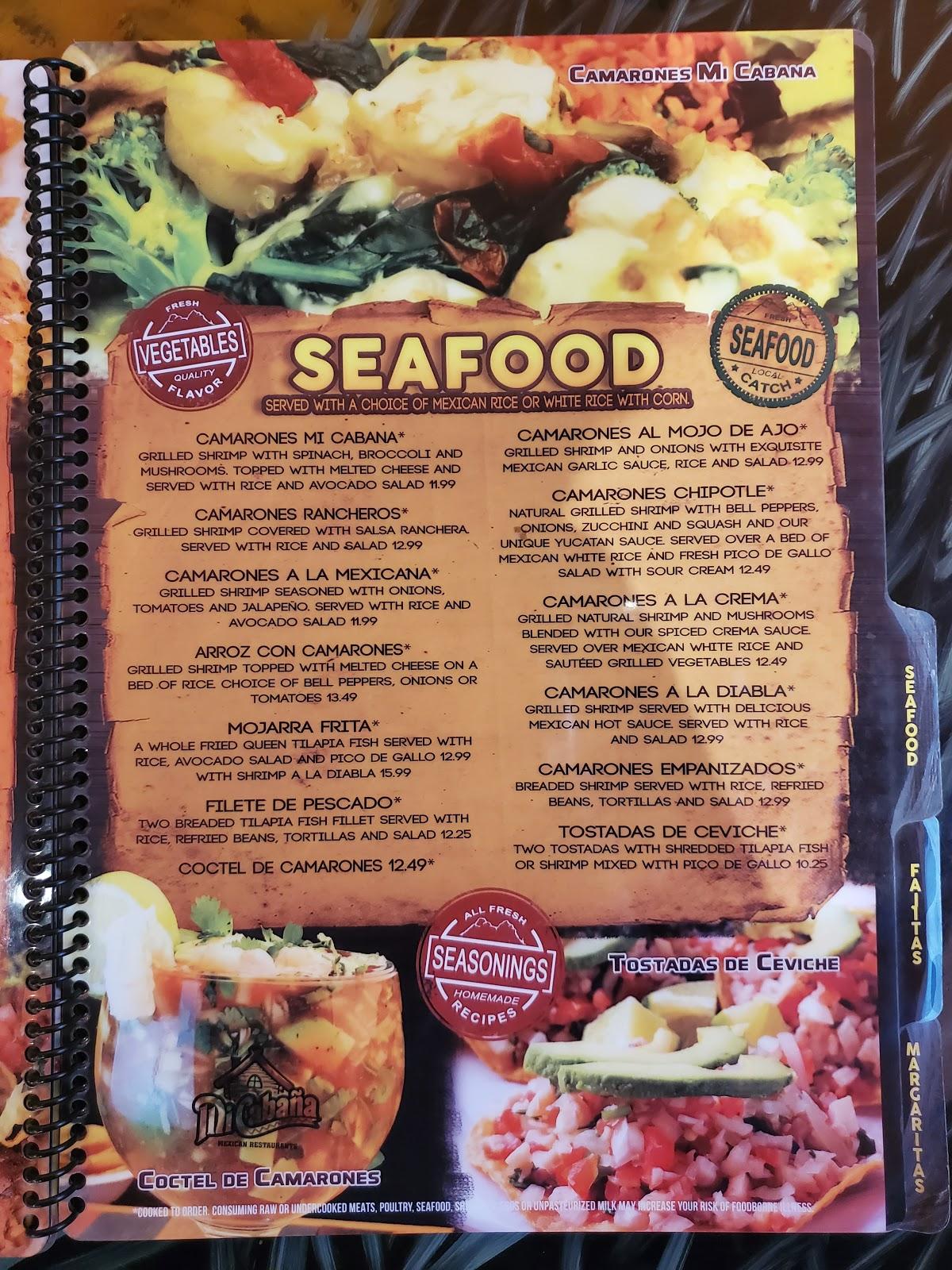 Menu at Mi Cabana restaurant, New Bern