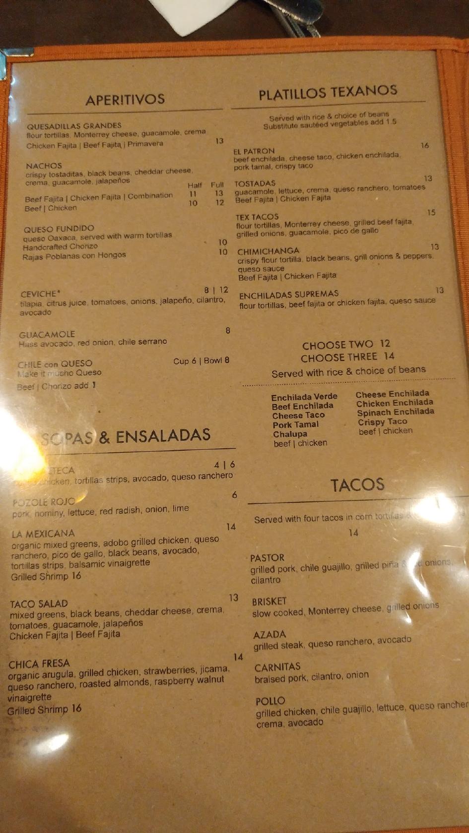 Menu at Mi Cocula Mexican Grill restaurant, Fort Worth