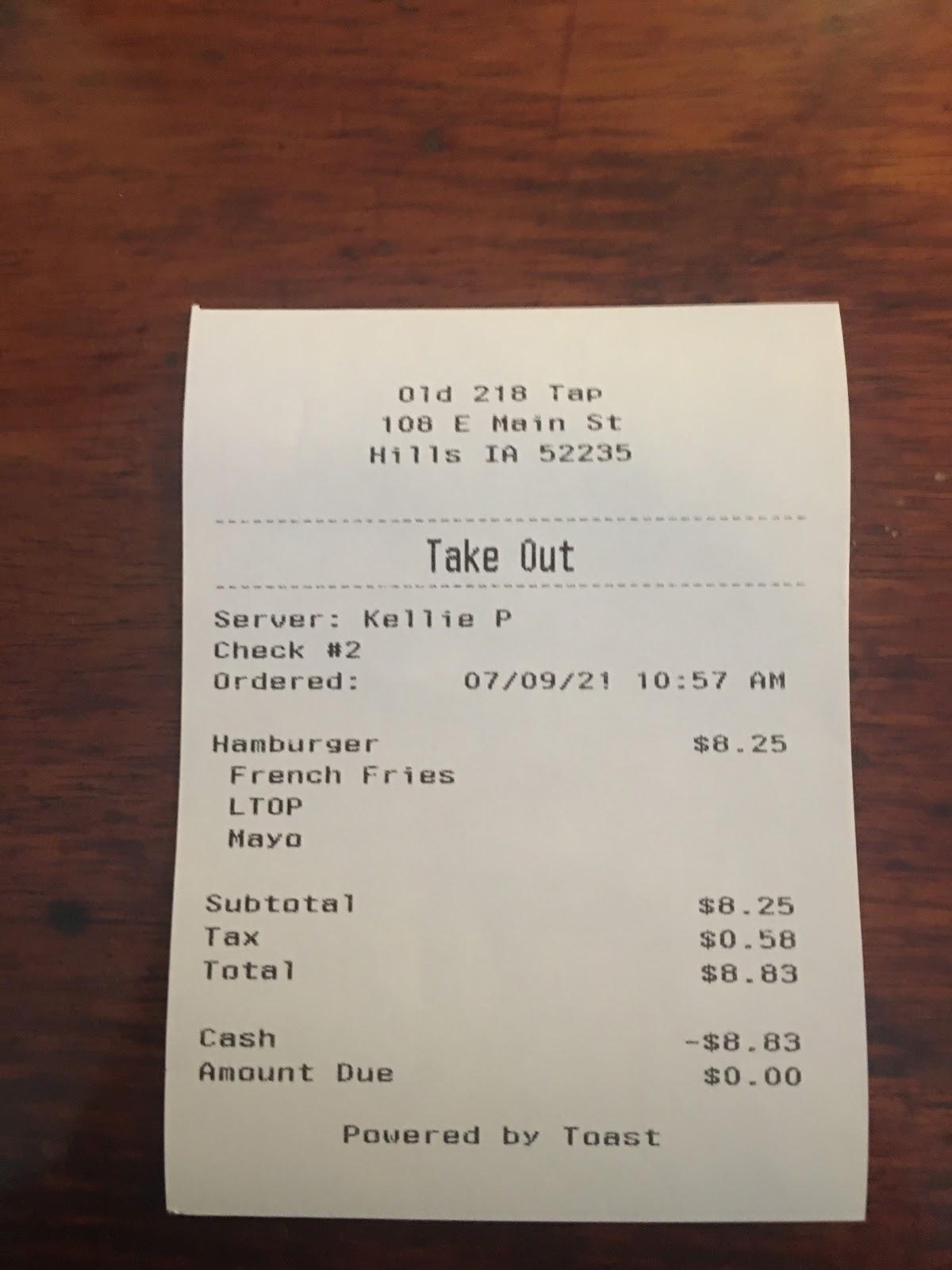 Menu at Old 218 Tap pub & bar, Hills