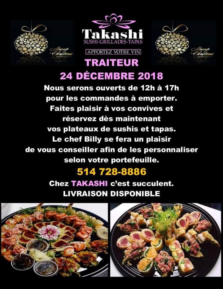 Menu at RESTAURANT TAKASHI SUSHI GRILL & TAPAS, Montreal, Rue Jean-Talon E