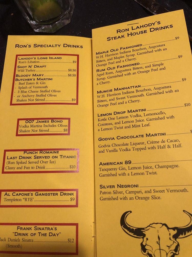 Menu at Ron Lahody's Trust Your Butcher Steakhouse, Muncie