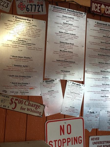 Menu at Slackers Burger Joint restaurant, Torrey, 165 E Main St