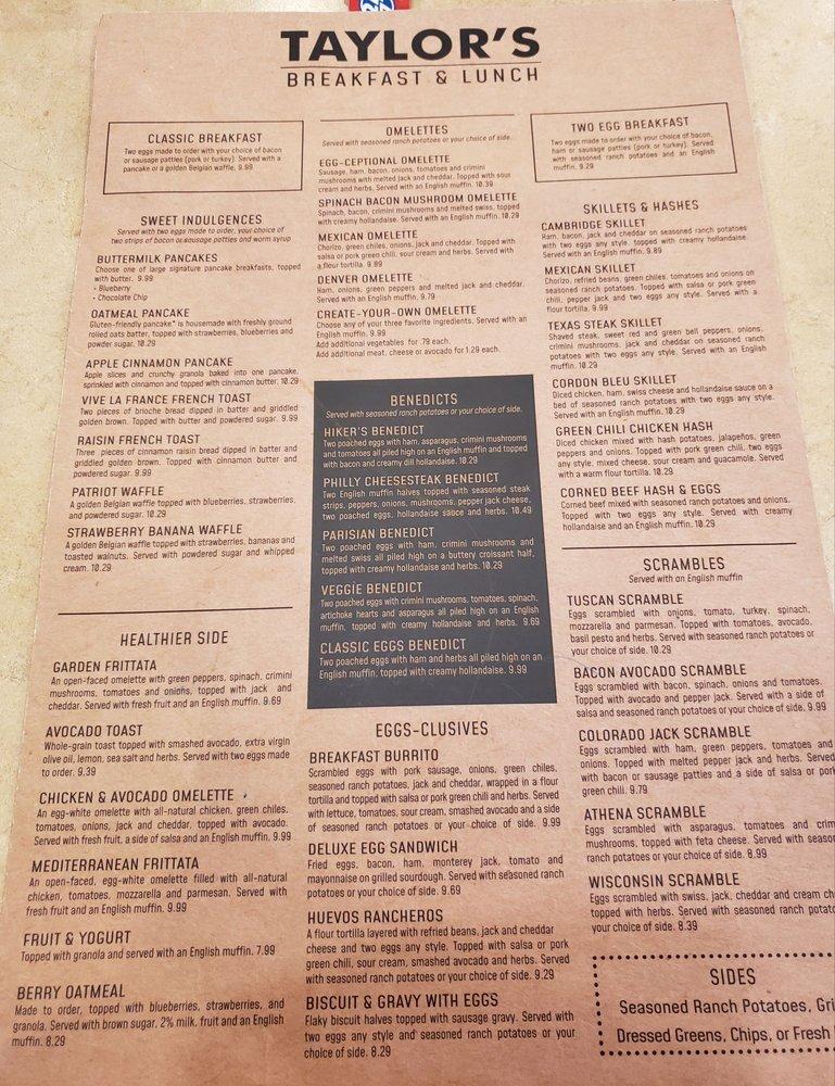 Menu at Taylor's Breakfast and Lunch restaurant, Panama City
