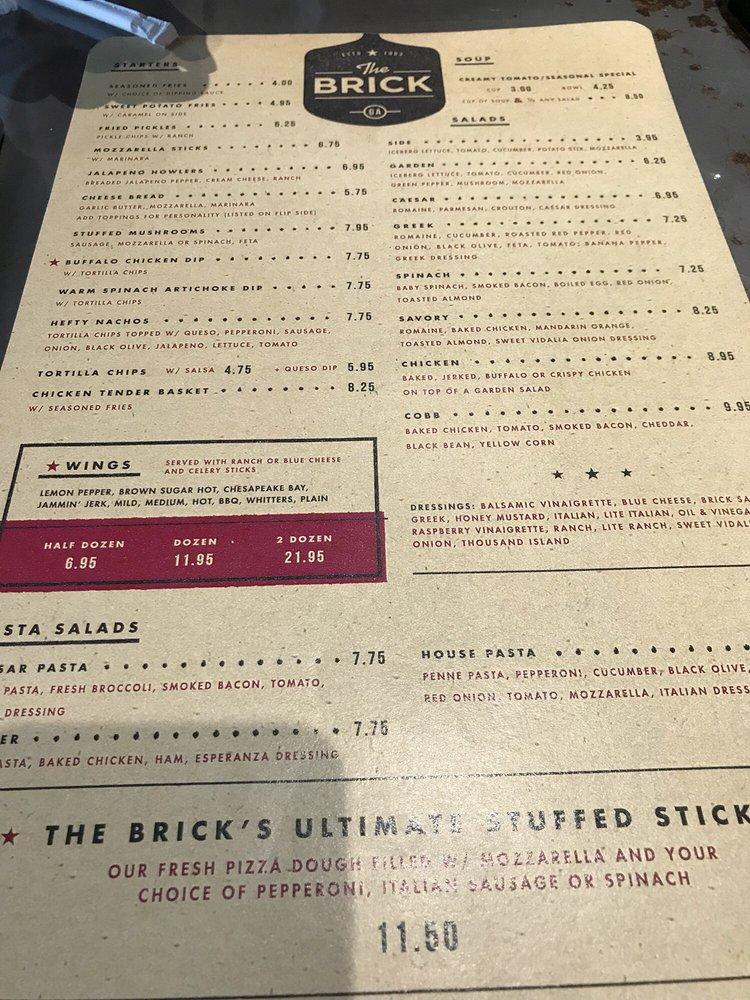 Menu at The Brick pizzeria, Macon