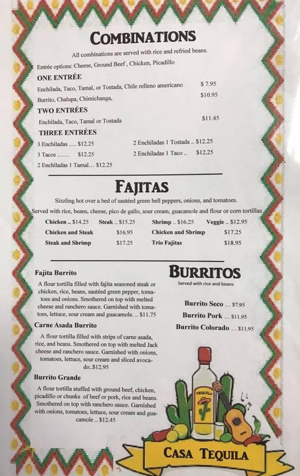 Menu at Casa Tequila restaurant, Grandview