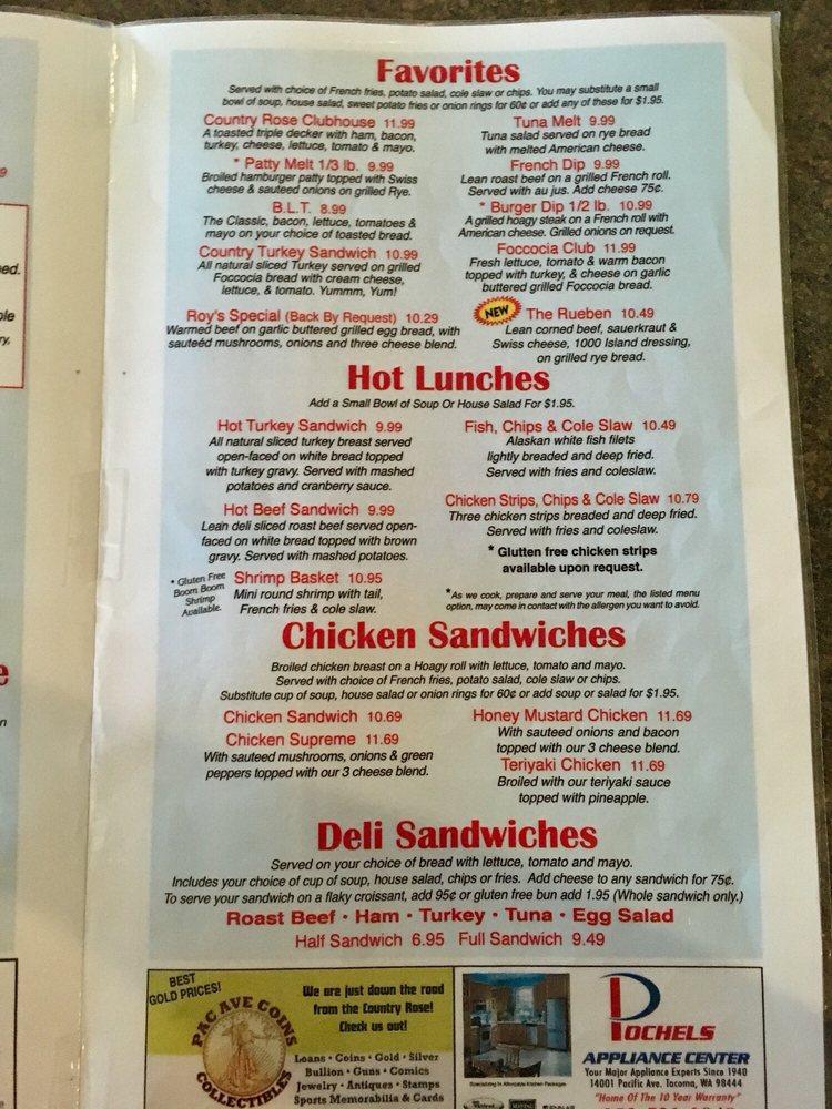 Menu at Country Rose Café cafe, Tacoma