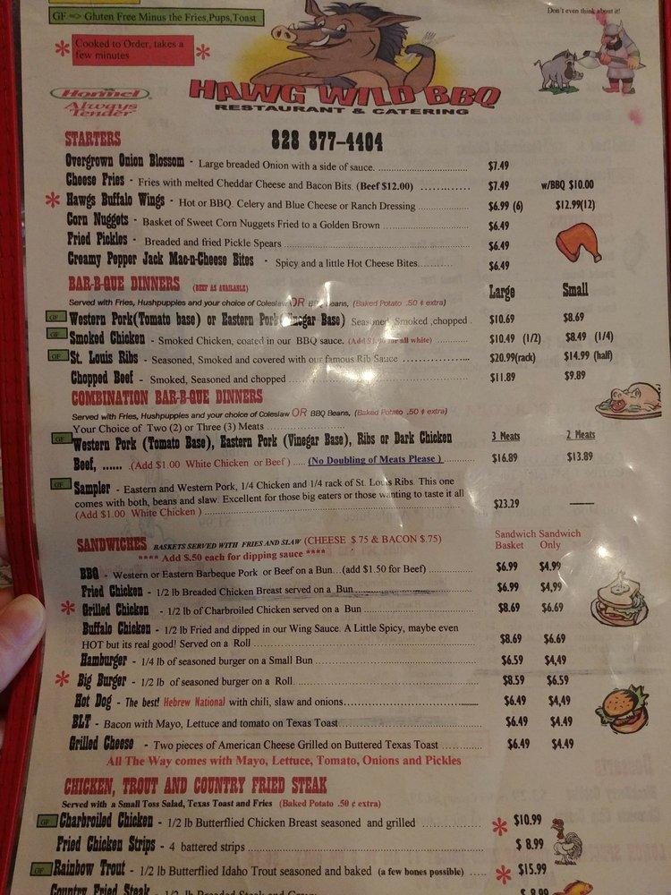 Menu at Hawg Wild Smokehouse & Taproom BBQ, Pisgah Forest