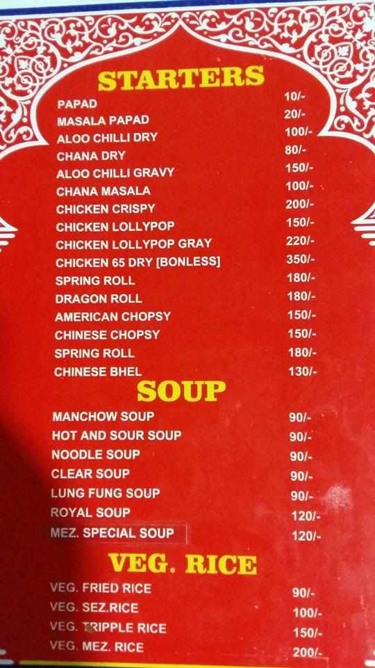 Menu at Mezbaan dhaba, Thane, Mumbra Panvel Highway