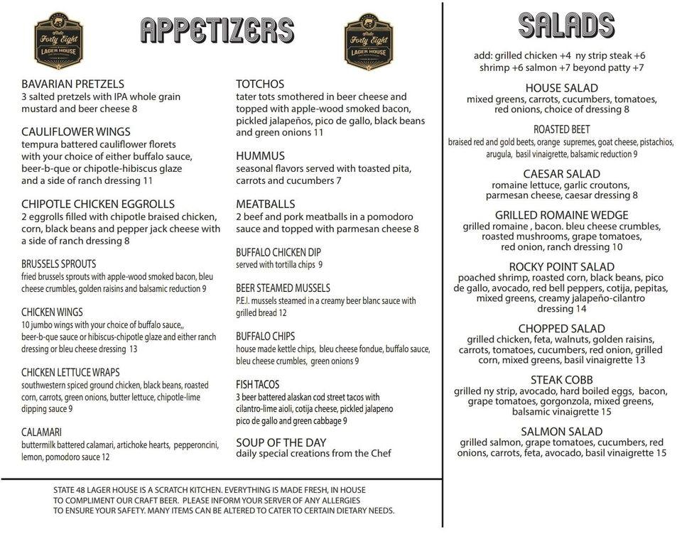 Menu at State 48 Lager House pub & bar, Scottsdale