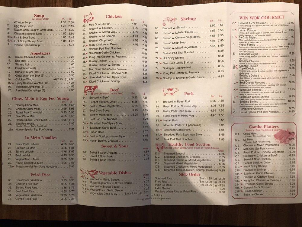 Menu at Win Wok restaurant, Cincinnati, Delhi Rd