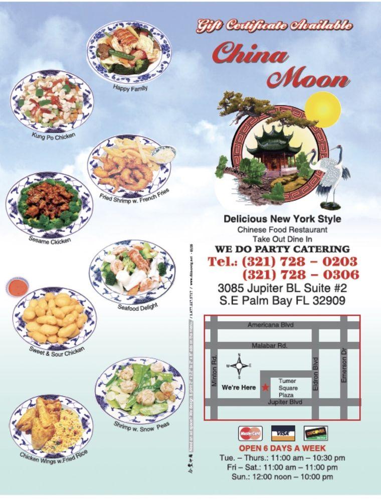 Menu at China Moon restaurant, Palm Bay