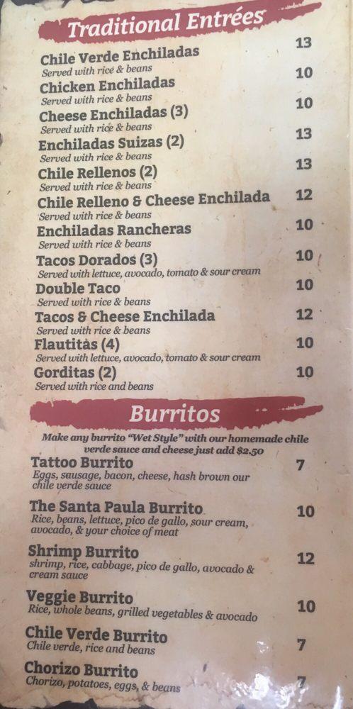 Menu at El Capricho Restaurant, Santa Paula