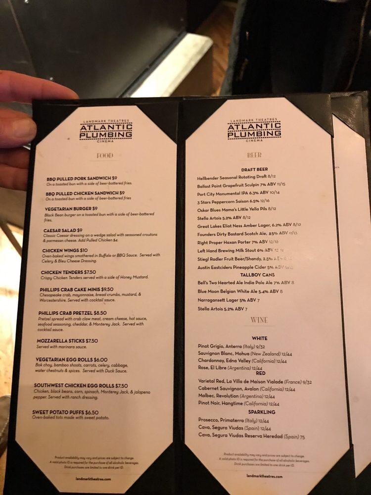 Menu at Landmark's Atlantic Plumbing Cinema pub & bar, Washington