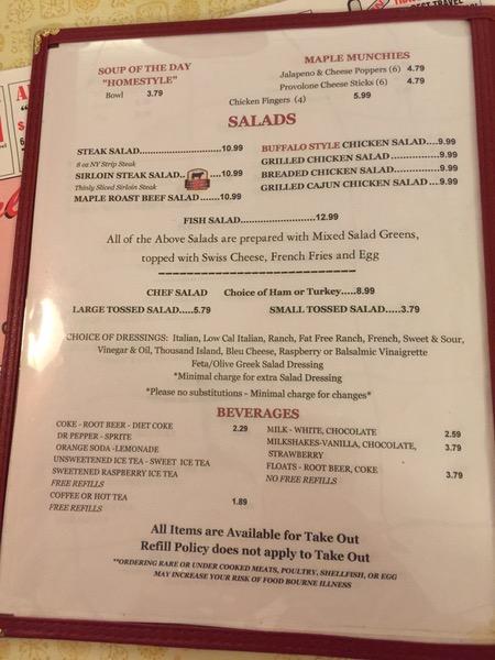 Menu at Maple Restaurant, Ambridge