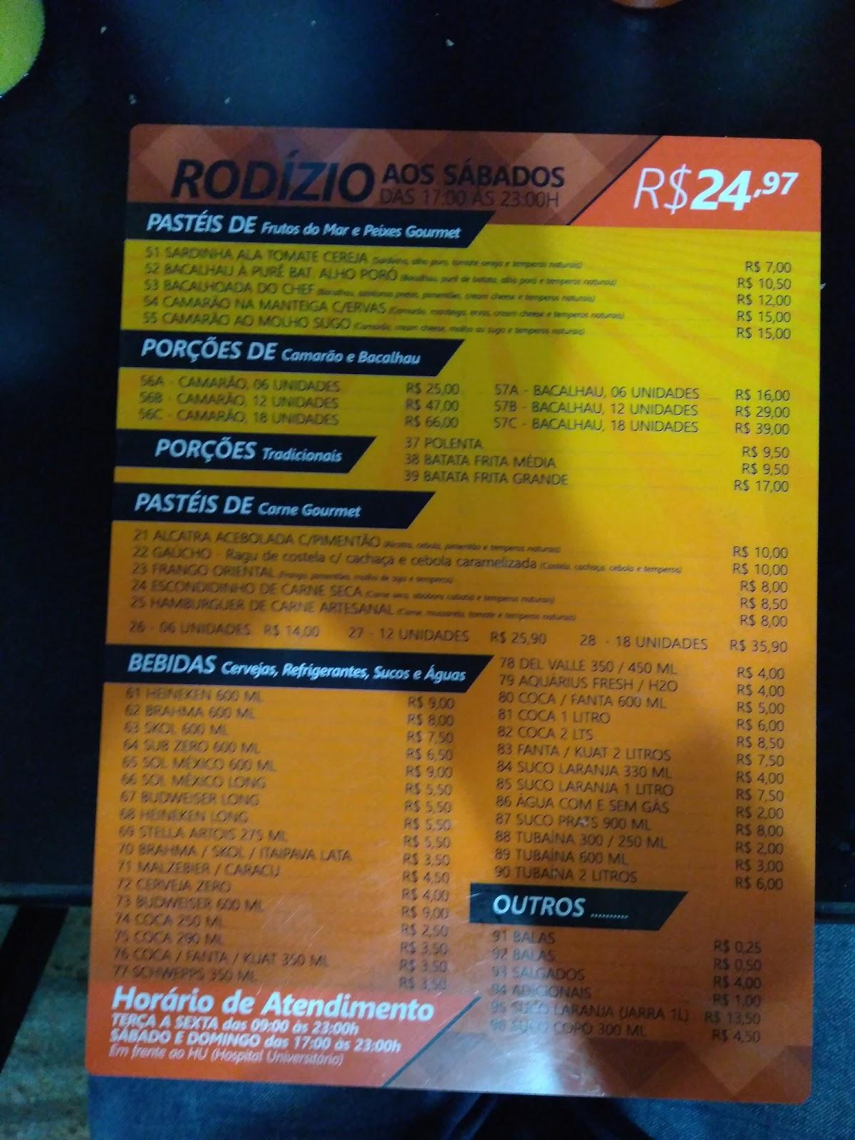 Menu at Pastelaria Sete Sabores Rodizio de Pasteis, Maringá