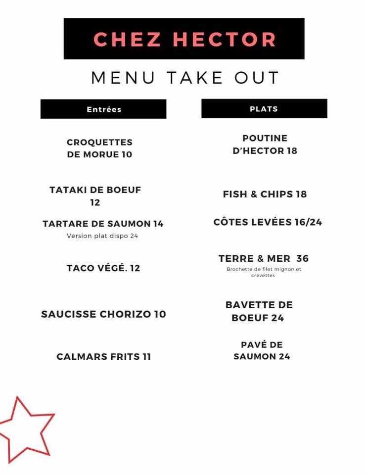 Menu at Resto-Traiteur Chez Hector steakhouse, Canada