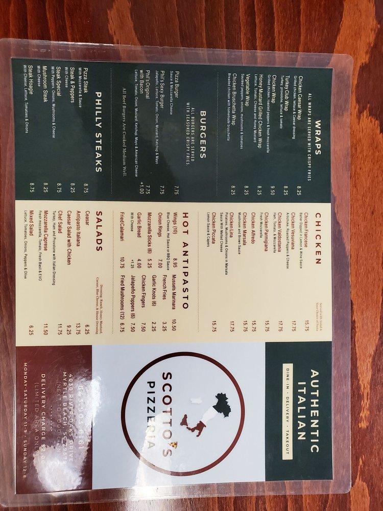 Menu at Scotto's Pizzeria, Myrtle Beach